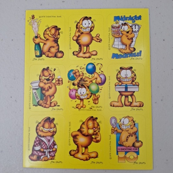 Design | Vintage 1978 Garfield The Cat Sticker Sheet Different Poses ...